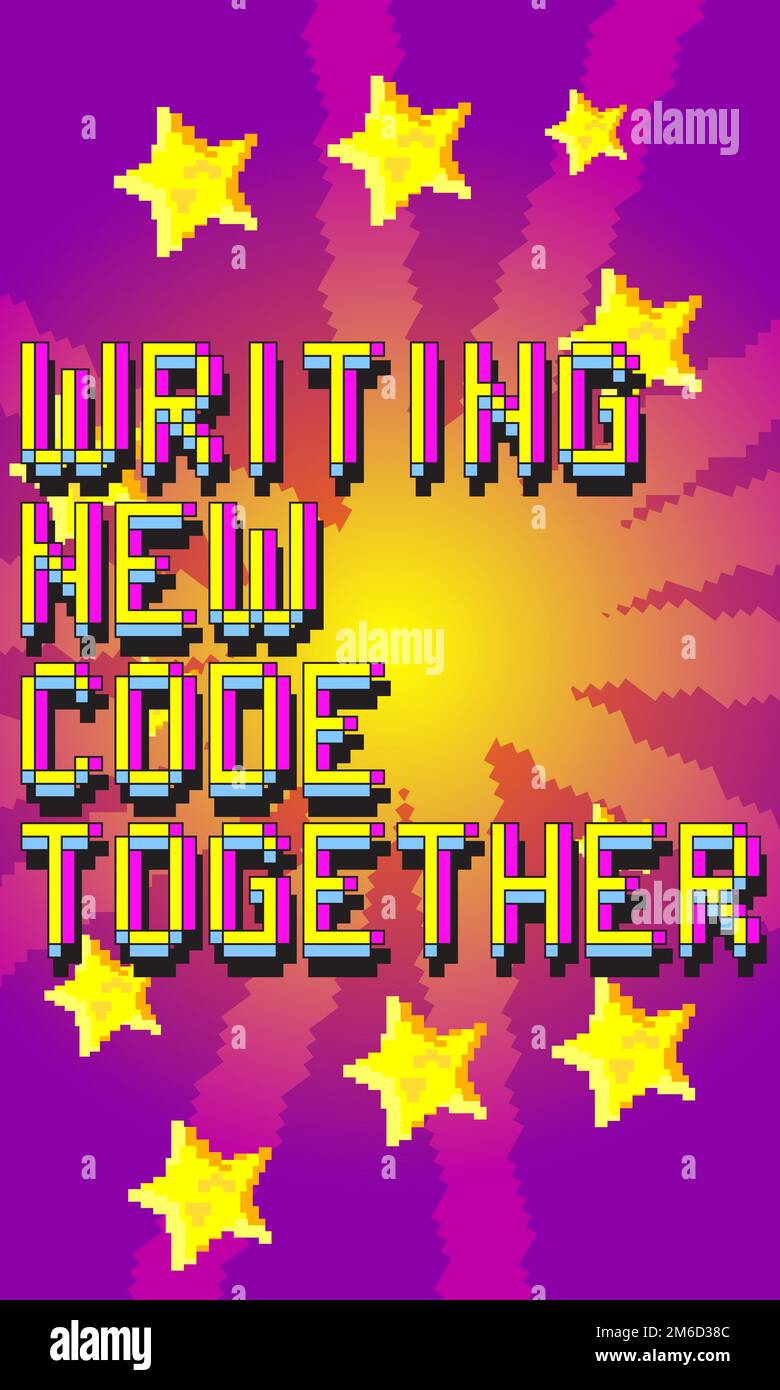Writing New Code Together. Pixelated text with geometric graphic ...
