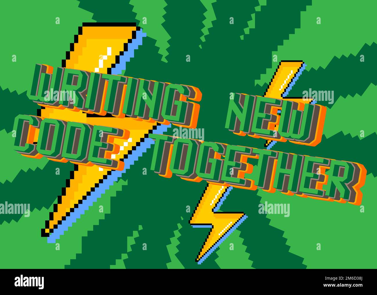 Writing New Code Together. Pixelated text with geometric graphic ...