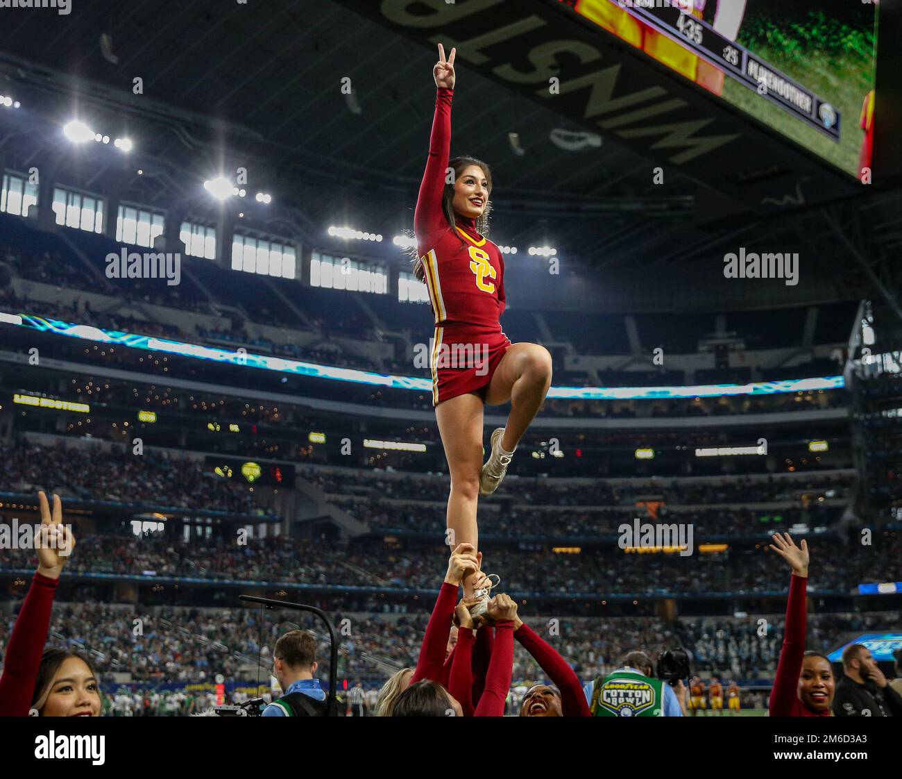 Arlington, TX, USA. 2nd Jan, 2023. The USC Spirit Squad performs a ...