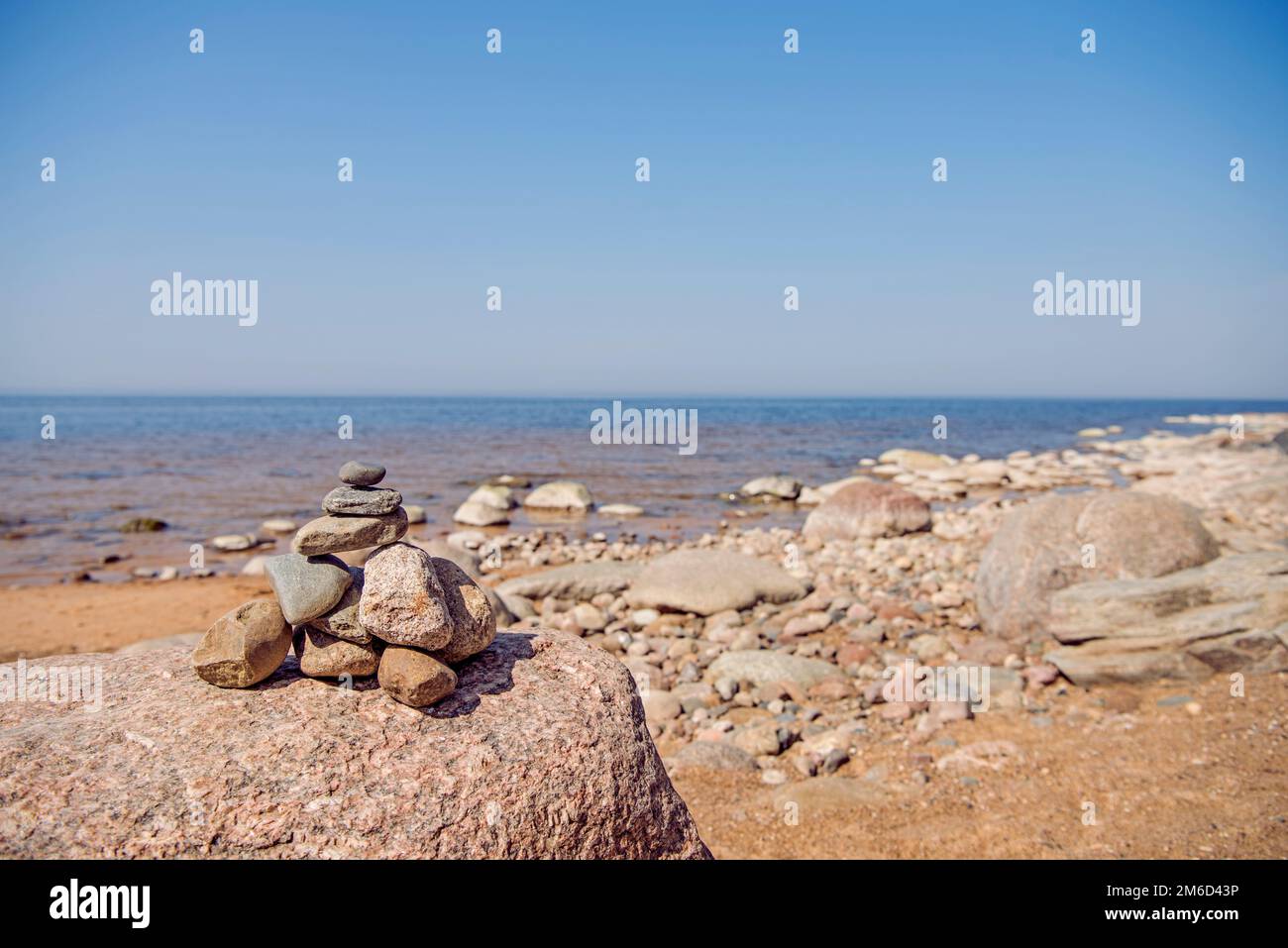 Stones balance on the beach. Place on Latvian coasts called Veczemju ...