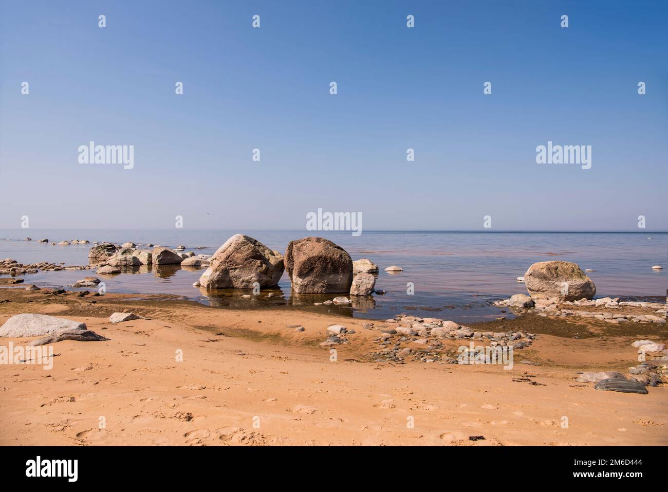Stones balance on the beach. Place on Latvian coasts called Veczemju ...