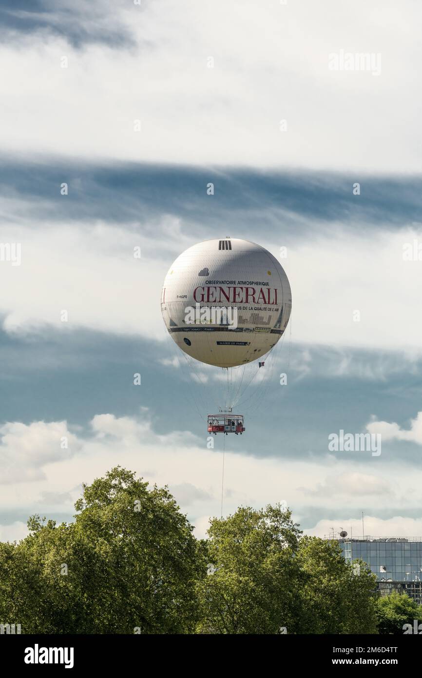 Paris, France, 2019-04 : A tethered helium balloon, used as tourist ...