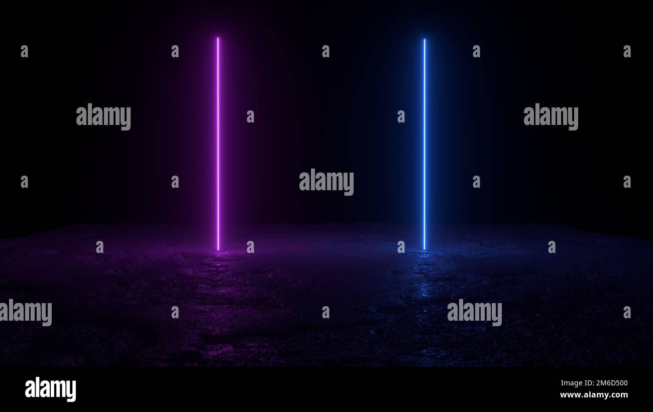 3d abstract background render, two pink amd blue neon lights on the ...