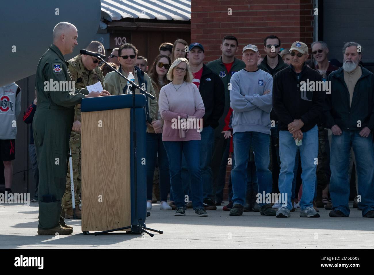 Col. Darren Hamilton, 179th Airlift Wing Commander, speaks to Ohio ...