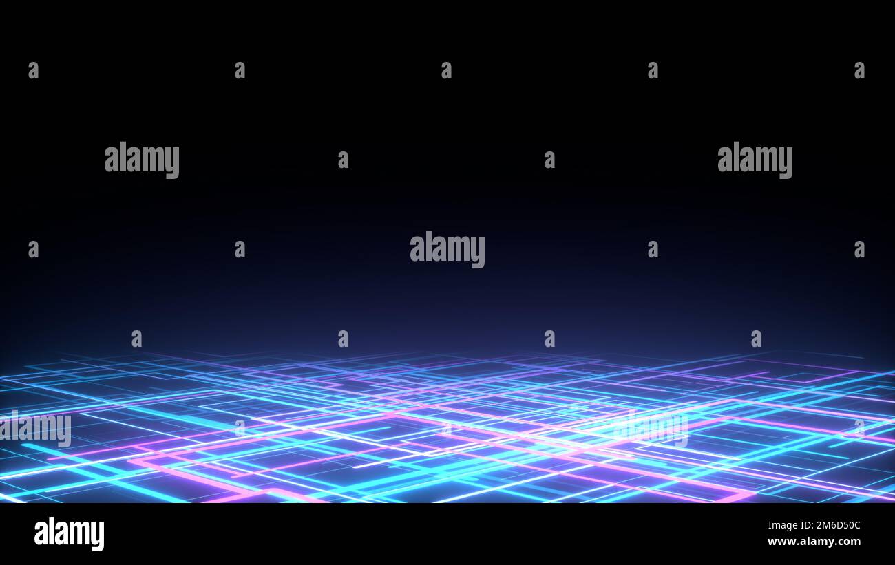 3d abstract background render, pink neon lines fly in space, retrowave ...