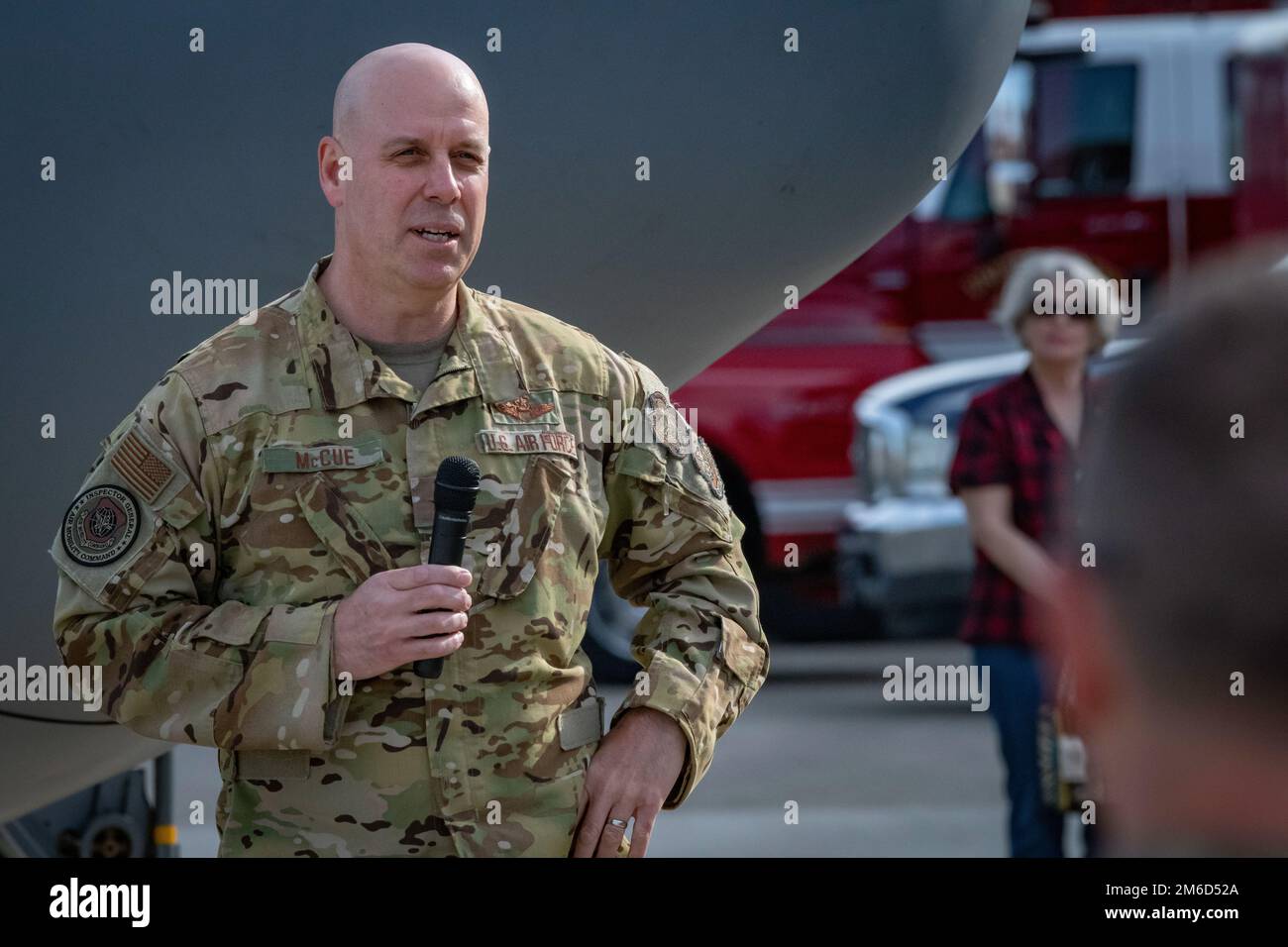 Brig. Gen. Gary McCue, a prior 179th Airlift Wing Commander, speaks to ...