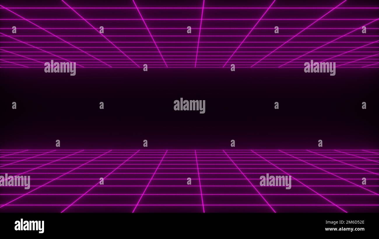 3D render synthwave wireframe net abstract background. Future retro ...