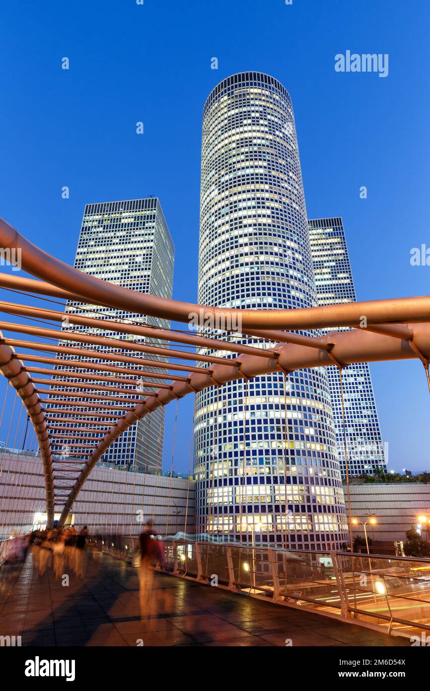 Tel Aviv Azrieli Center skyline Israel blue hour night city skyscrapers ...