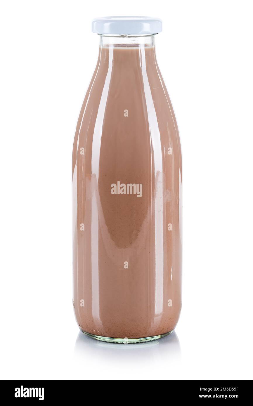 Fresh chocolate drink milk bottle isolated on white Stock Photo - Alamy