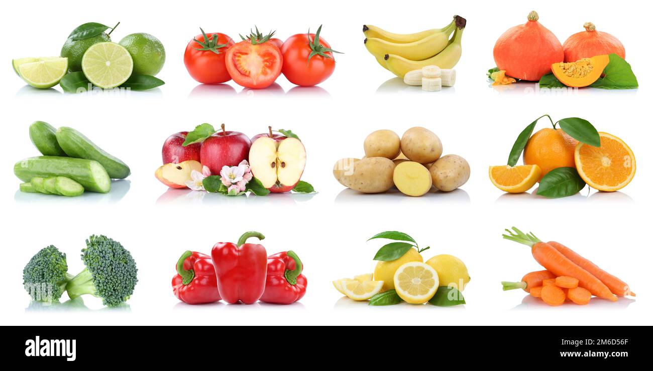 Fruits vegetables collection isolated apple apples tomatoes orange ...