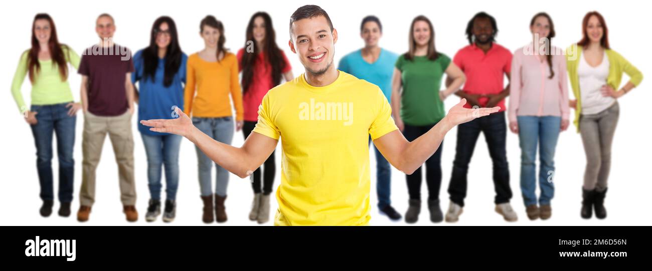 Group of friends young people social media latin latino isolated on ...