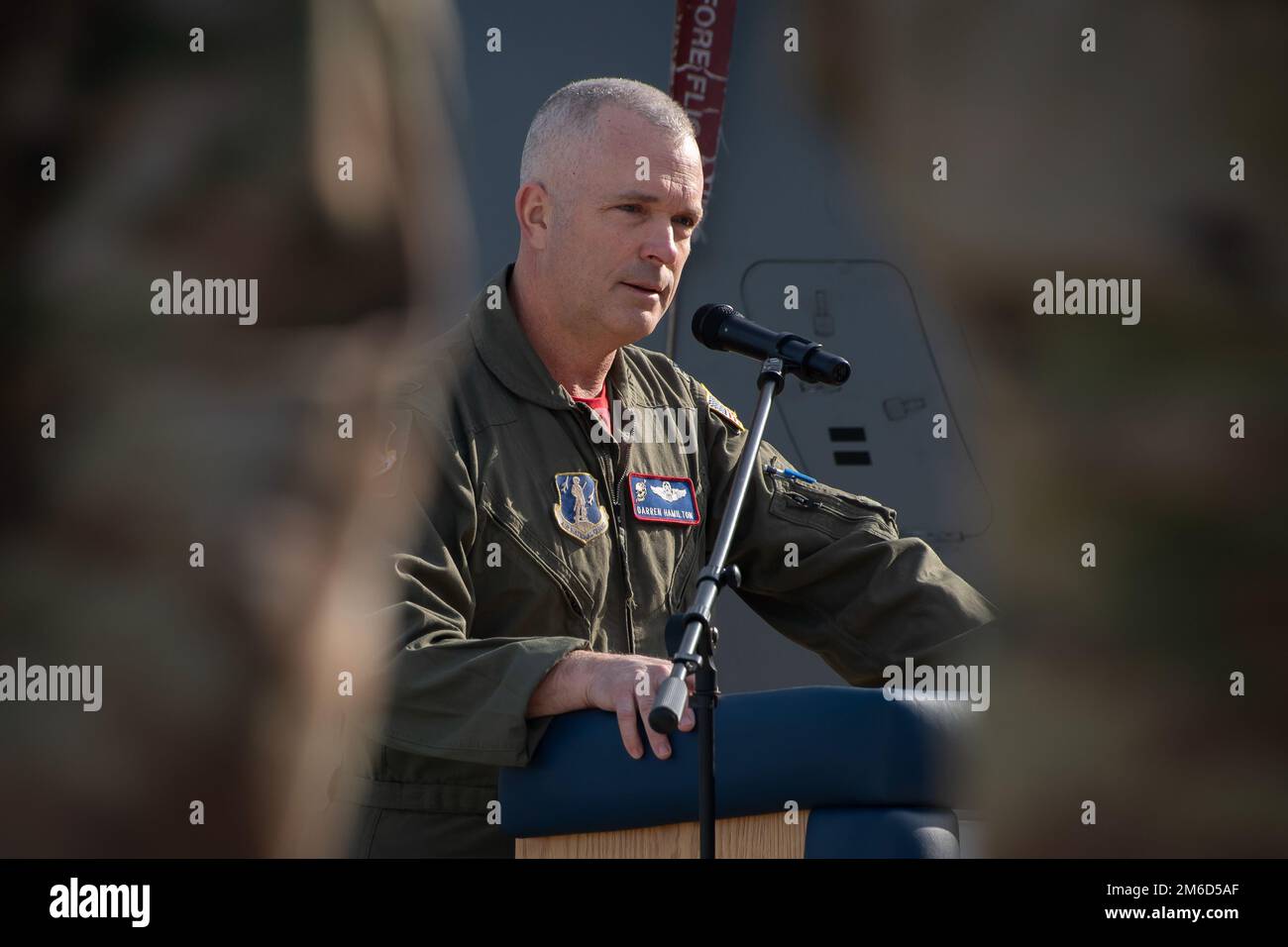 Col. Darren Hamilton, 179th Airlift Wing Commander, speaks to Ohio ...