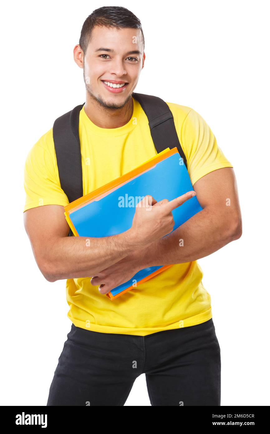 Student education showing pointing marketing ad advert young man people ...