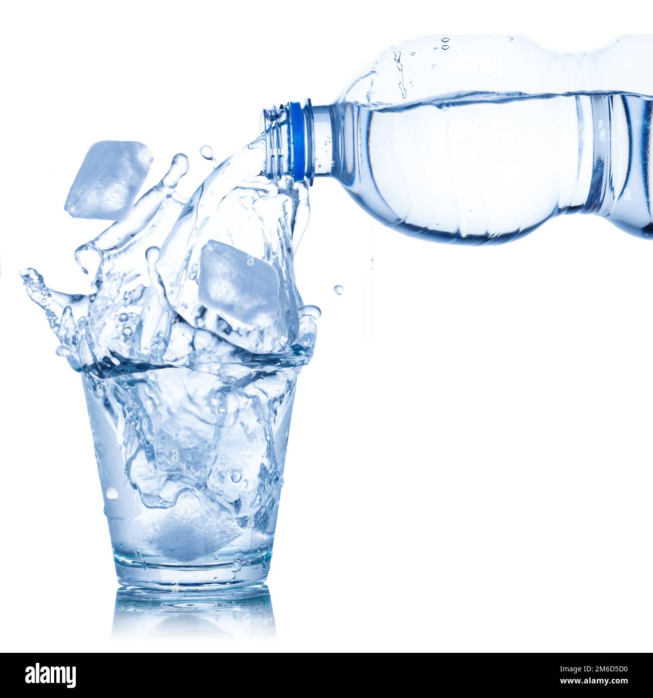 Water pouring into glass ice cube isolated on white Stock Photo - Alamy