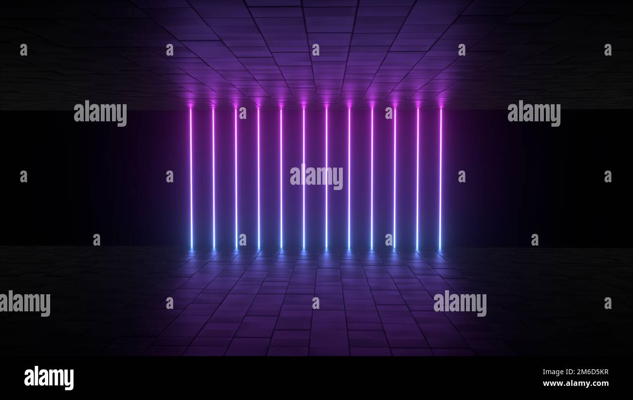 3d abstract background render, pink and bue neon lights in the room ...