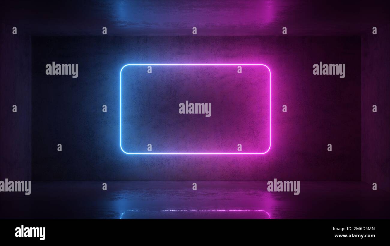 3d render of neon frame on background in the room. Banner design ...