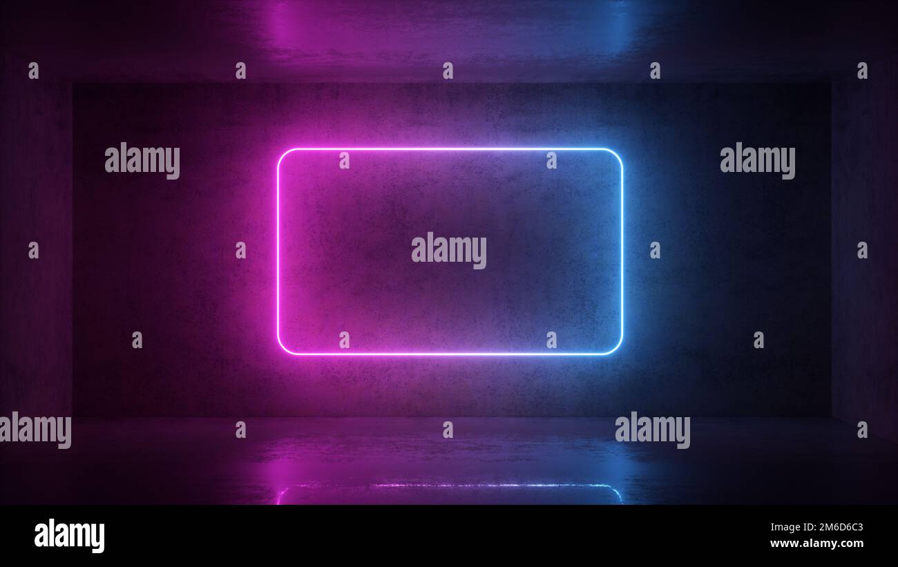 3d render of neon frame on background in the room. Banner design ...