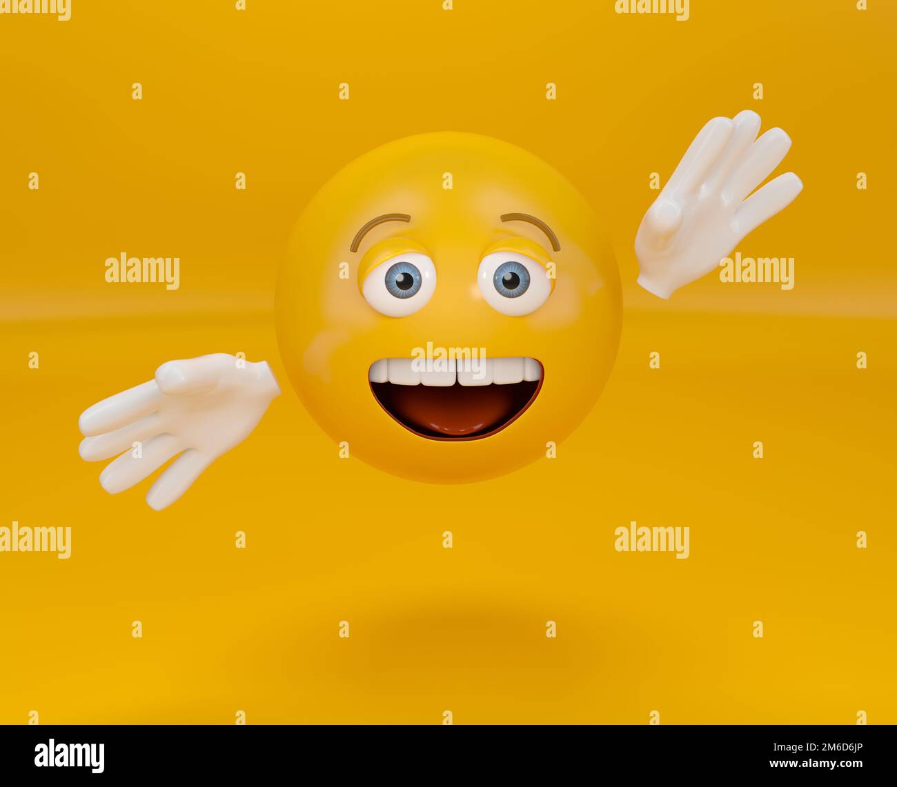 Presenting emoji on orange background, greeting emoticon Stock Photo ...