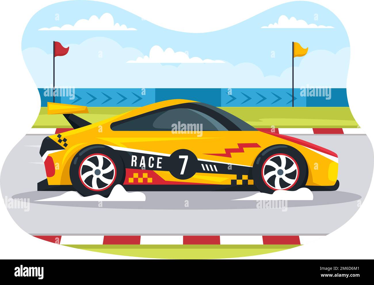 Formula Racing Sport Car Reach on Race Circuit the Finish Line Cartoon ...