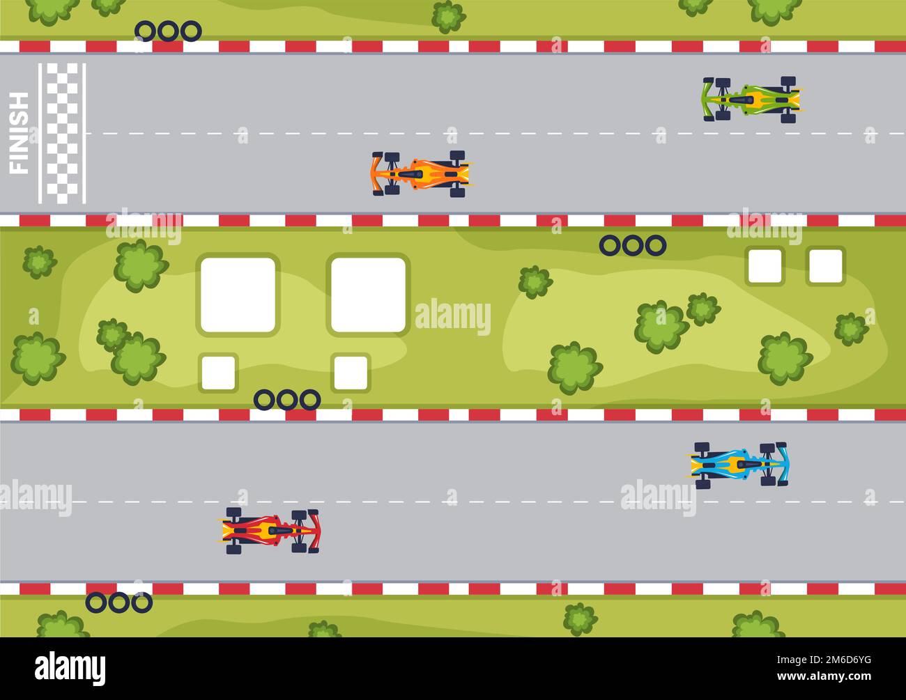 Formula Racing Sport Car Reach on Race Circuit the Finish Line Cartoon ...