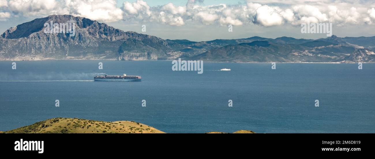 Strait of Gibraltar / Container ship in service / Morocco / Africa ...