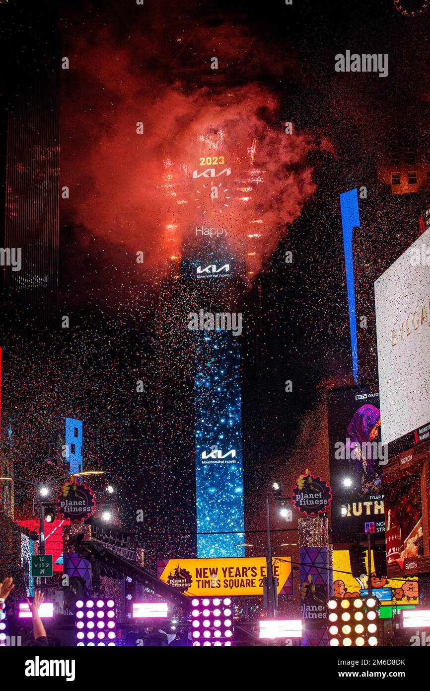 Revelers celebrate the 2023 Times Square New Year's Eve in New York on ...