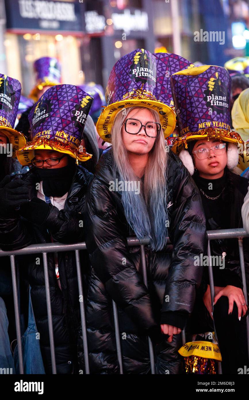 Revelers celebrate the 2023 Times Square New Year's Eve in New York on ...