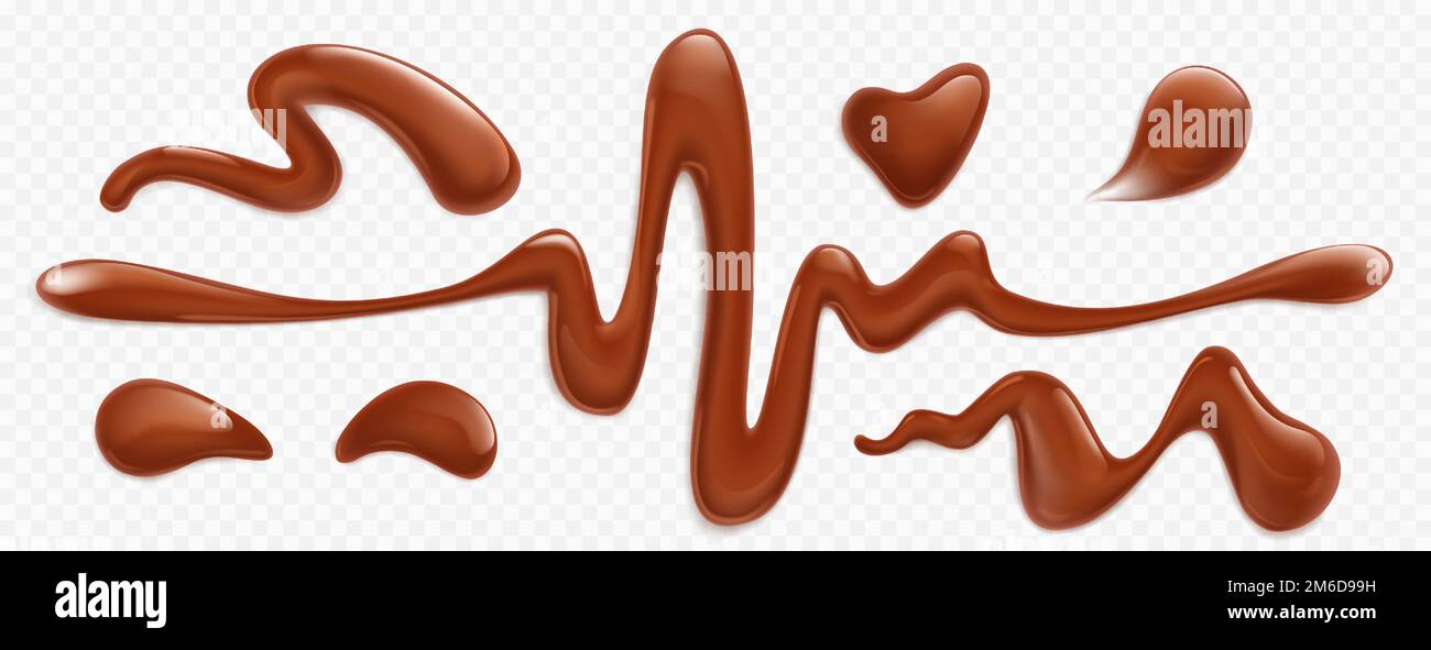 Chocolate drops, dark brown liquid glossy ganache sauce or syrup blobs ...