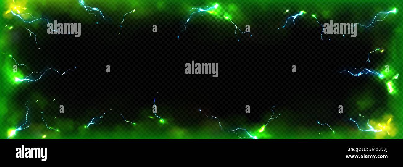 Empty frame decorated with neon green toxic smoke and lightning ...
