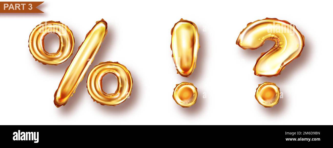 Golden balloons symbols set realistic vector. Inflatable gold ...