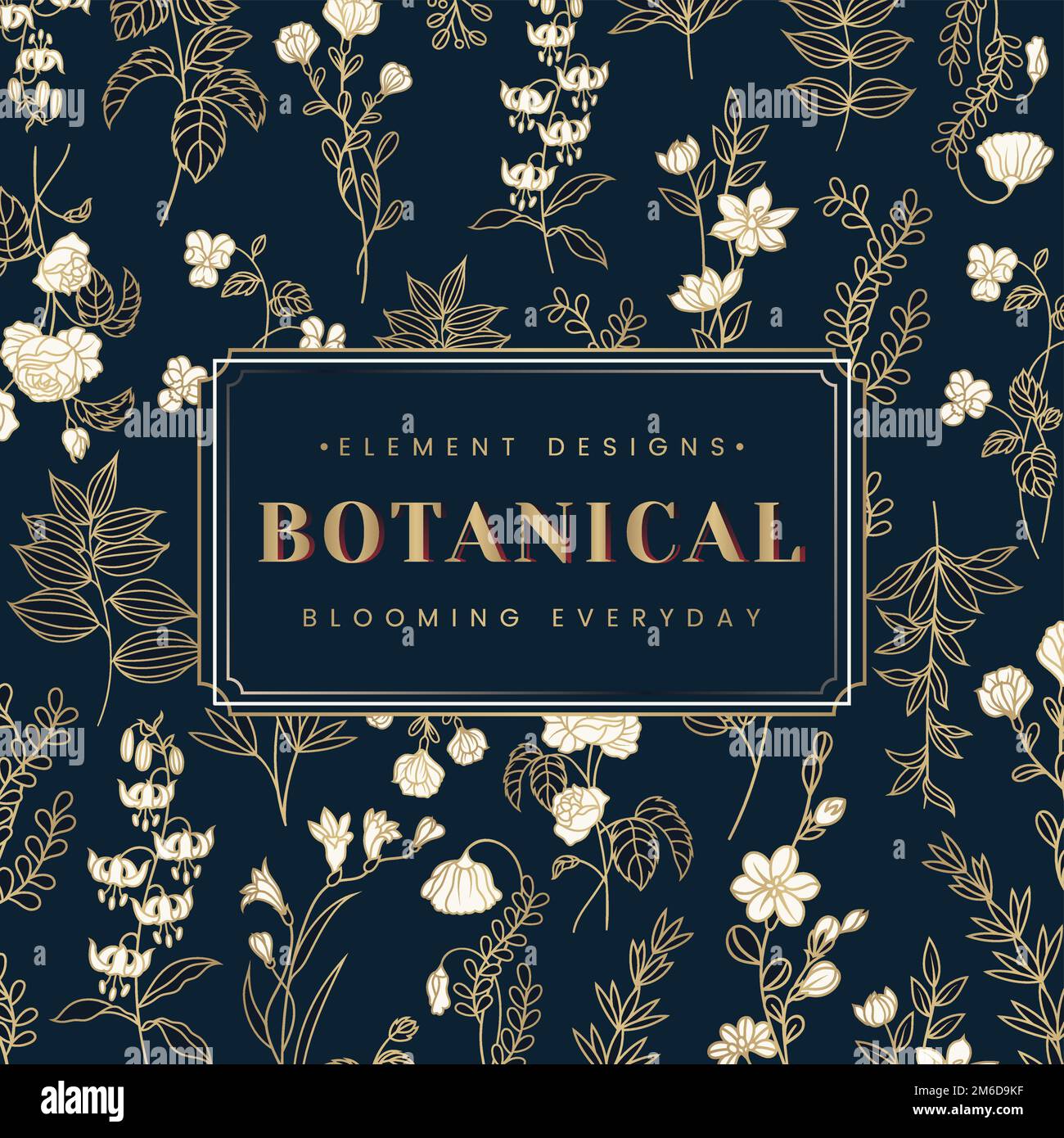 Navy blue botanical element design label vector Stock Vector Image ...