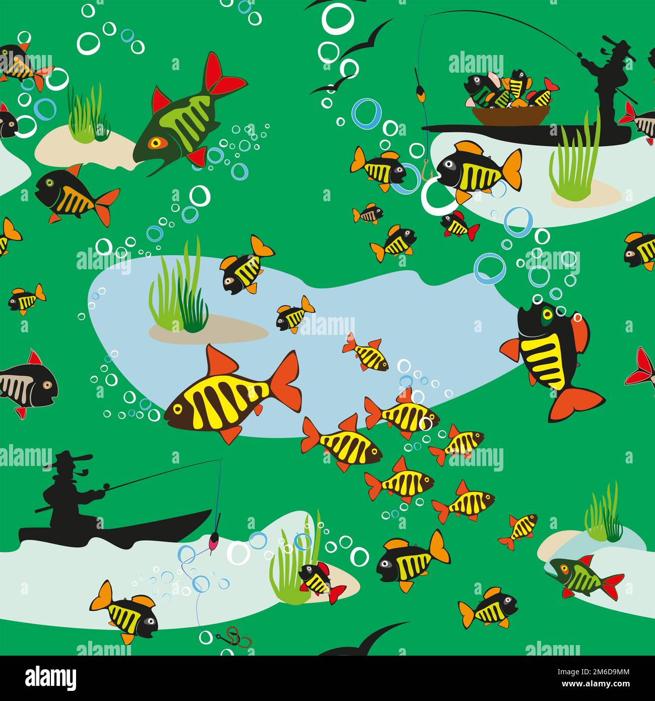 Seamless Texture Pattern Fishing. Beautiful summer hobby. Vector poster ...