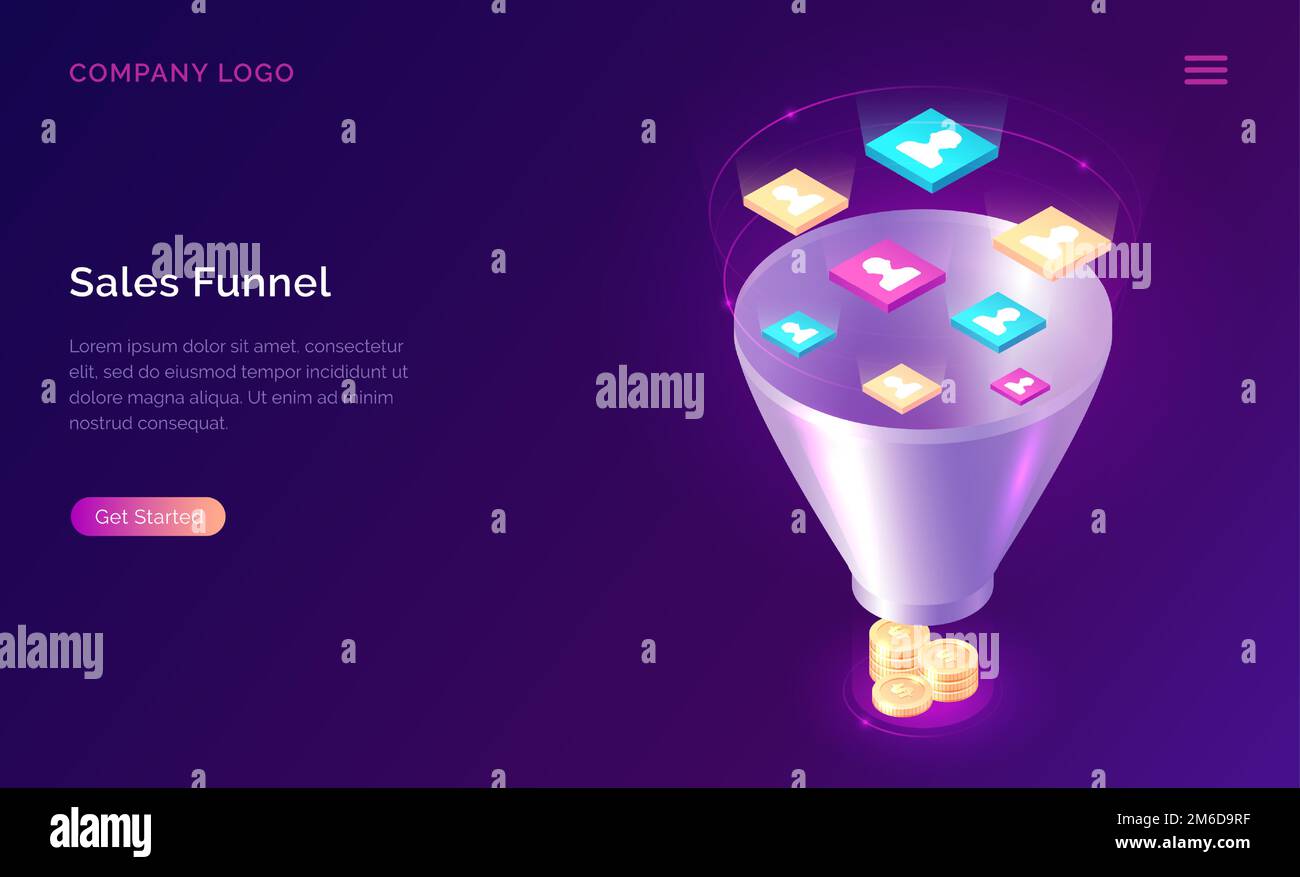 Sales funnel, isometric concept vector illustration. Marketing funnel ...