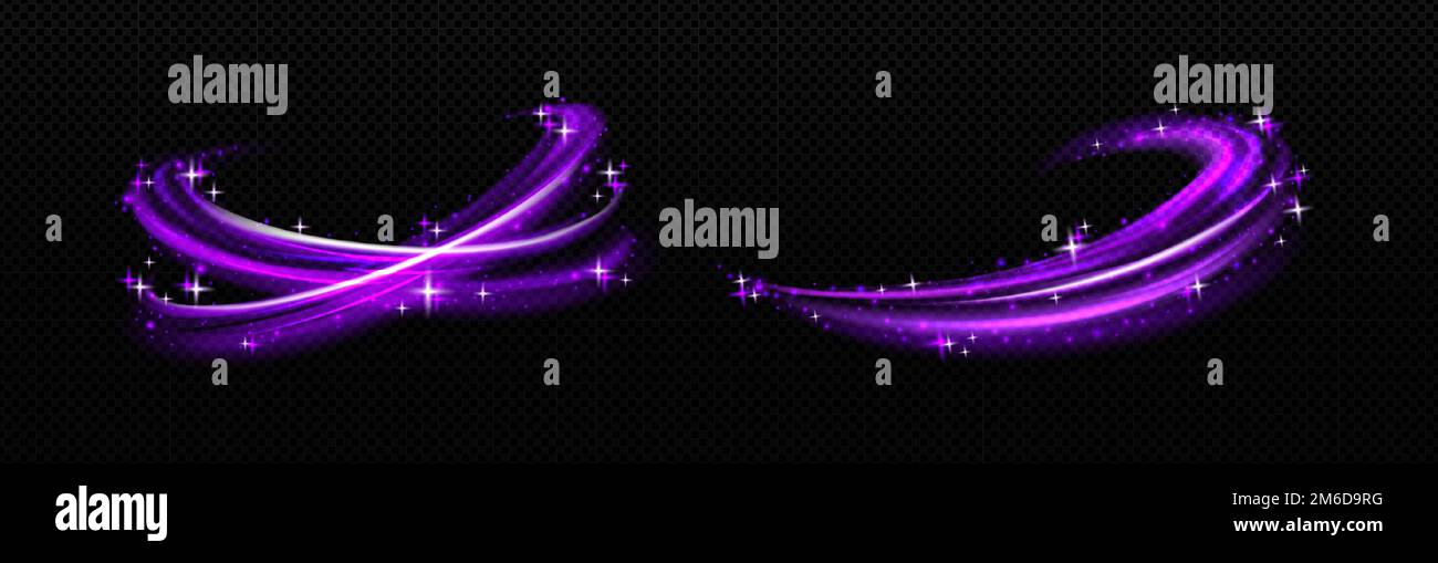 Magic light effect, purple air or wind flow with twinkle stars. Glow ...