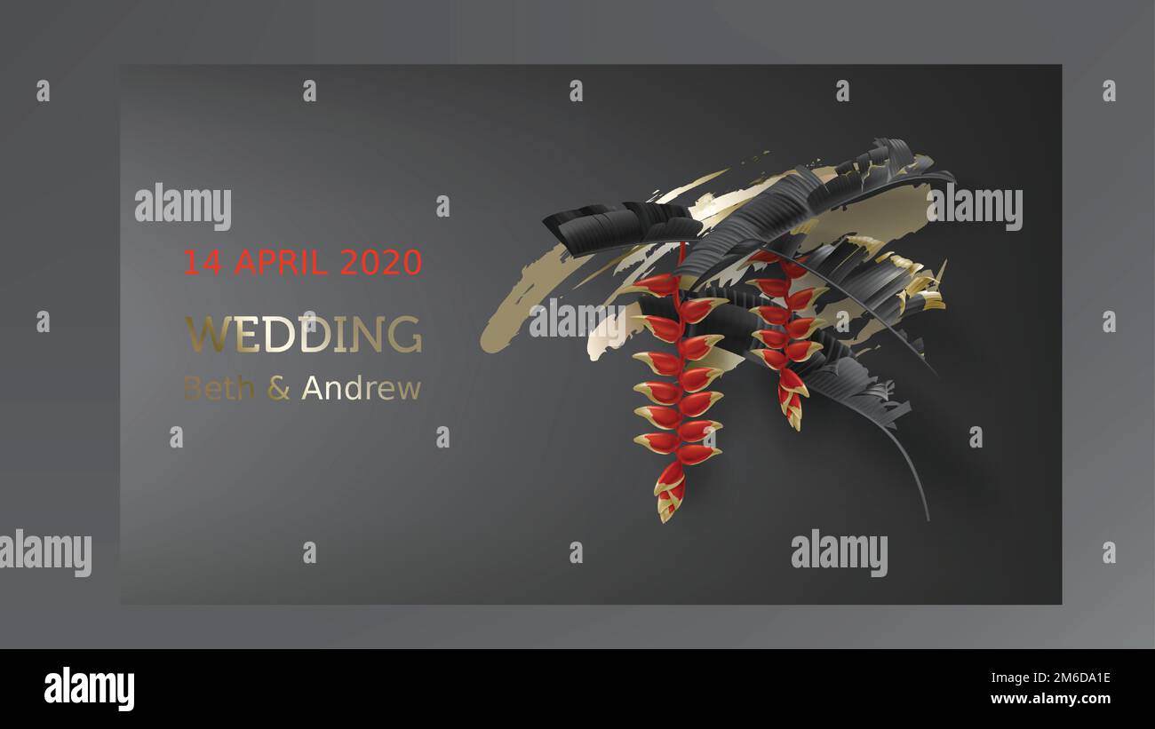 Tropical black gold leaves on dark background vector. Beautiful ...