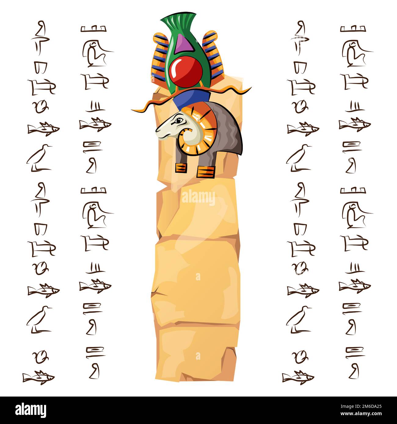 Ancient Egypt papyrus or stone column with ram head cartoon vector ...