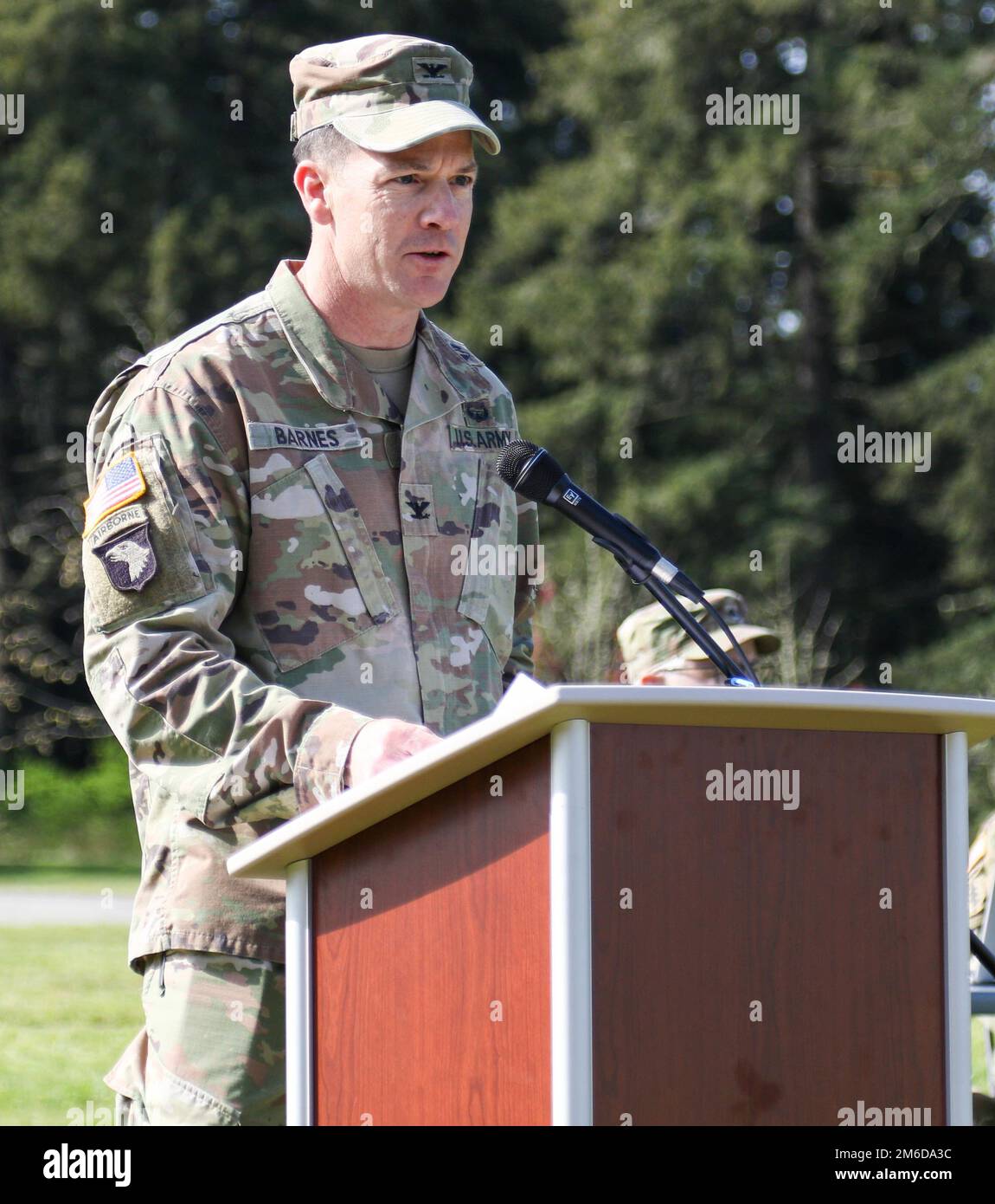 Col. Hank Barnes, commander, 189th Infantry Brigade (CATB), addresses ...