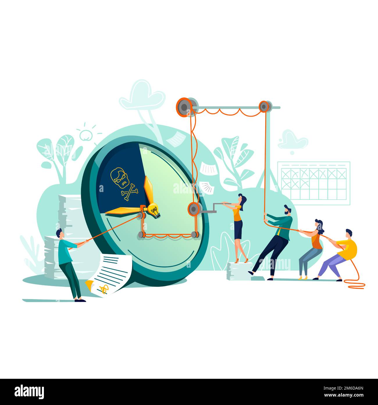 Deadline time management business concept vector. Large watches and ...