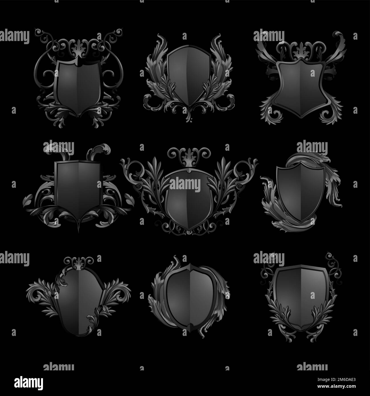 Black Baroque shield elements vector set Stock Vector Image & Art - Alamy