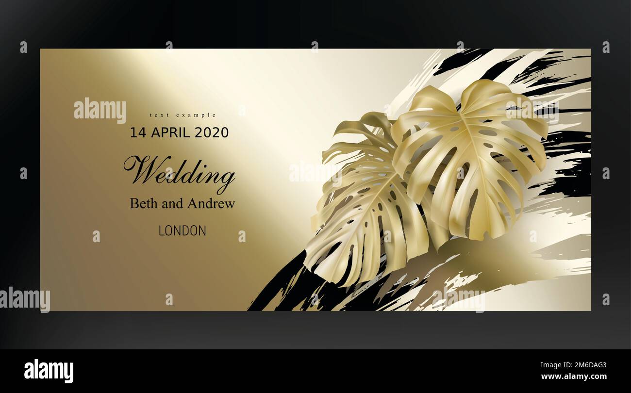 Tropical black gold monstera leaves on dark background vector ...