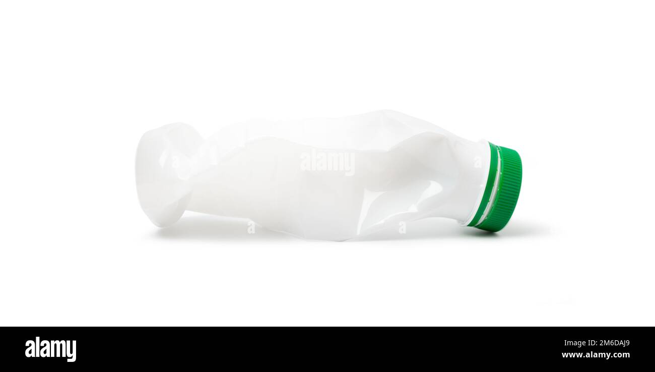 Simple deformed plastic bottle isolated on a white Stock Photo - Alamy