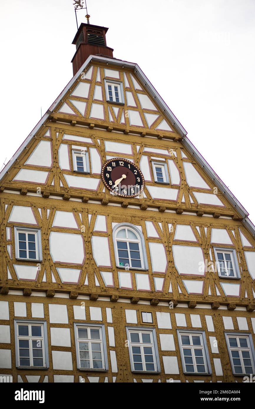 Town hall half timber house with watch Stock Photo - Alamy