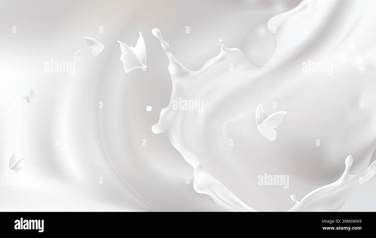 Milk pouring splash swirl shape and white liquid silhouettes of flying ...