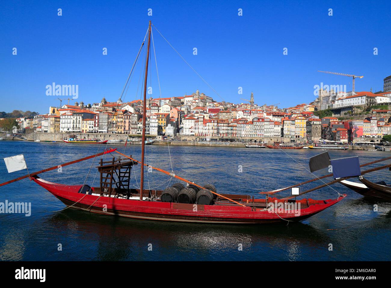Traditional rabelo boats, Porto city skyline, Douro river and and Dom ...