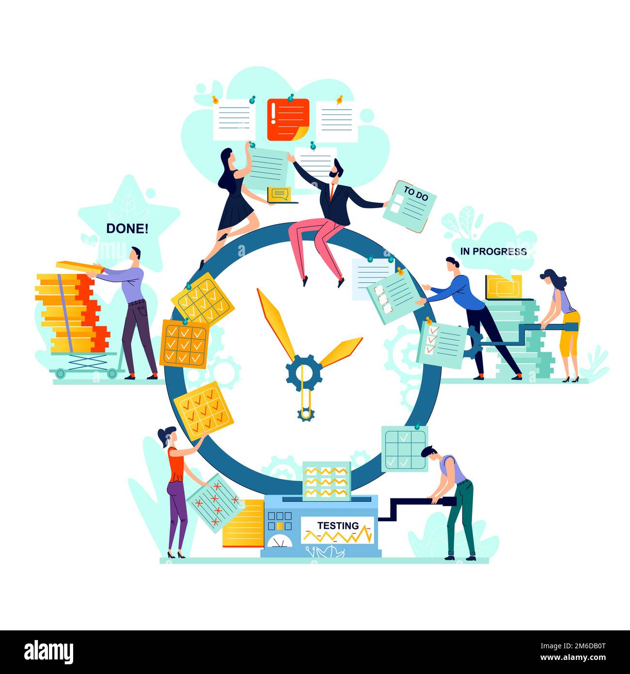 Deadline and time management business concept vector. Large watches and ...