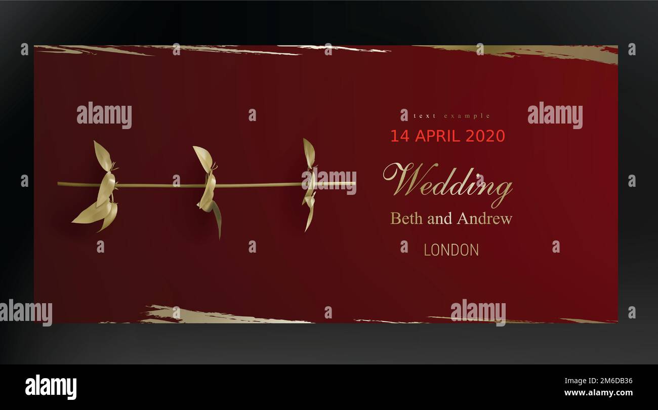 Tropical gold leaves on maroon background vector. Botanical exotic ...