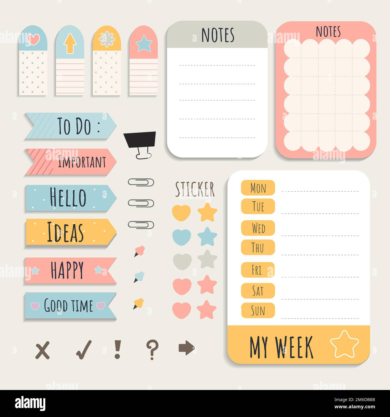 Cute sticky note papers printable set Stock Vector Image & Art - Alamy