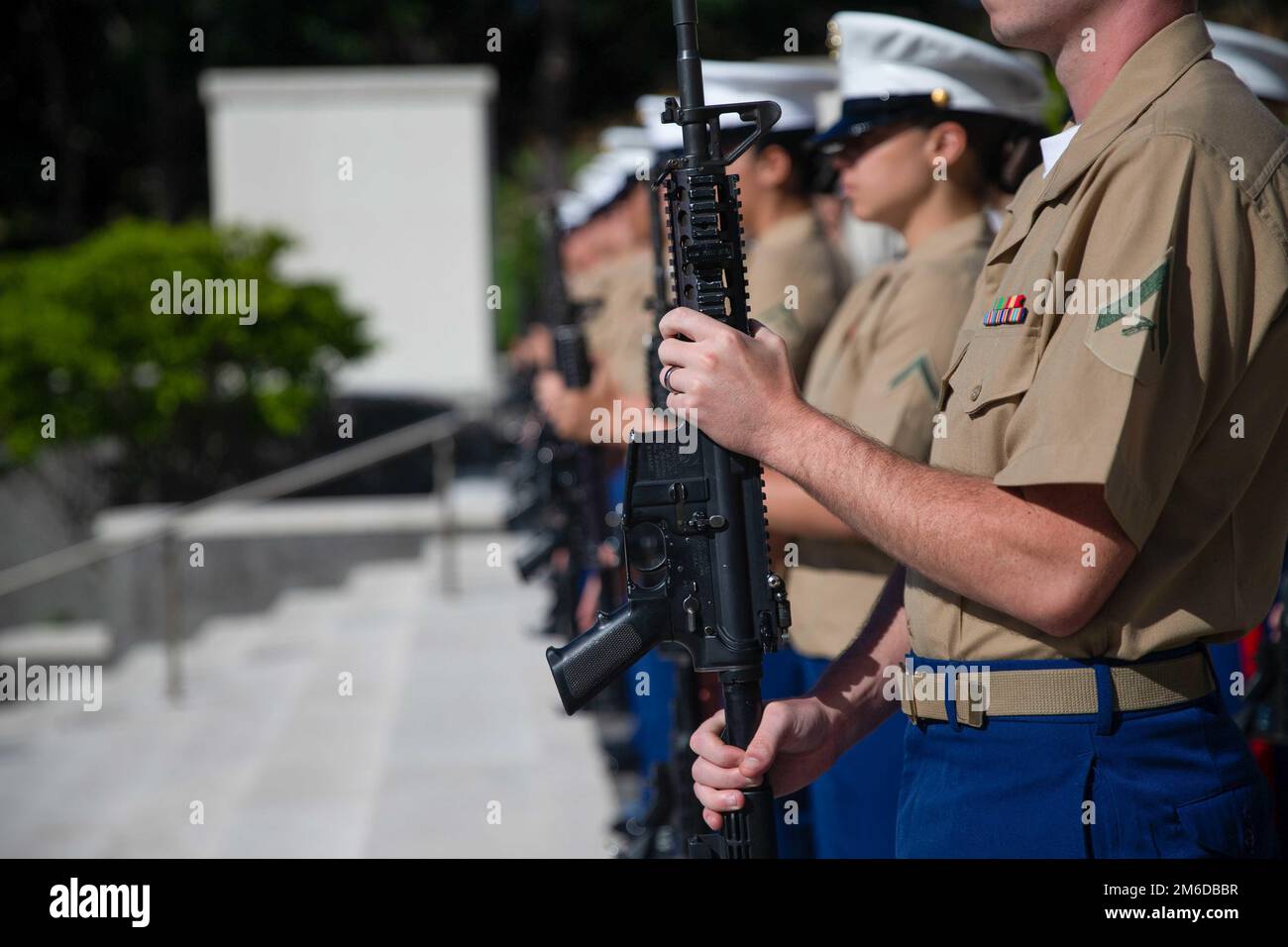 A U.S. Marine Corps rifle detail with 3rd Marine Littoral Regiment, 3rd ...