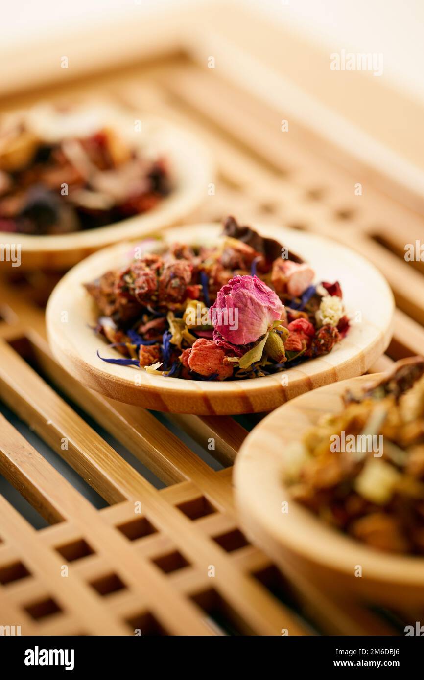 Dried flower tea, various dried leaves Stock Photo - Alamy