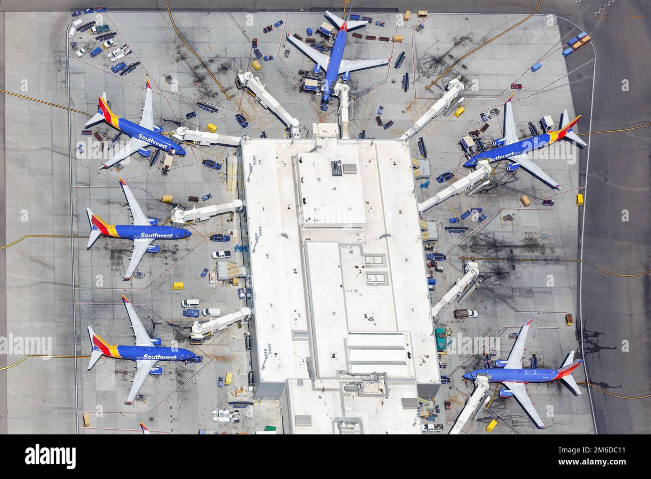Southwest Airlines Boeing 737 airplanes Los Angeles airport aerial view ...